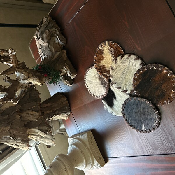 Cowhide Coaster Assorted - Size (4.5 Inches) - Genuine Solid Cowhide ...