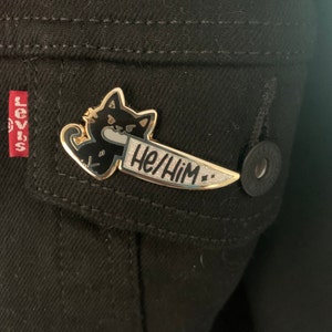 Pronouns Stabby Cats Hard Enamel Pins Be Gay Do Crime LGBT Pronouns Cat ...