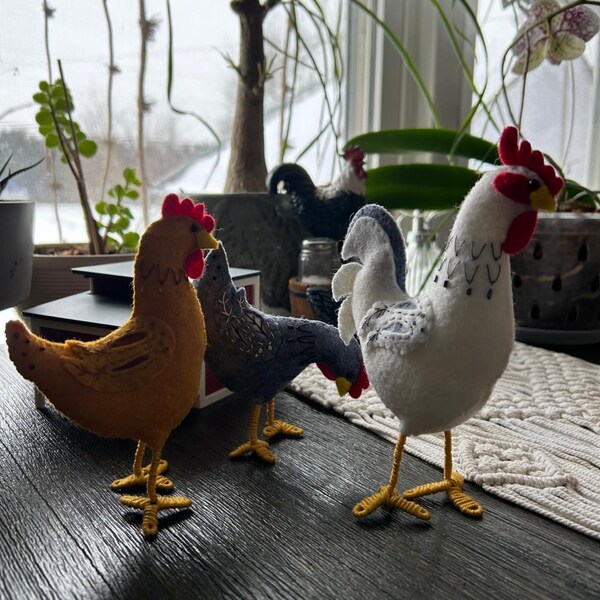 Gold Easter Rooster and Hen Decorations Felt Easter Chickens ...