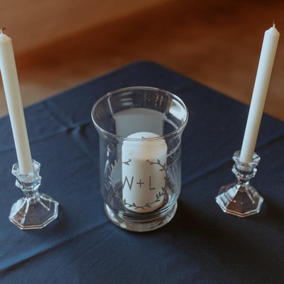 Unity Candle Holder Set Wedding Monogram Hurricane Glass Glass Candle ...