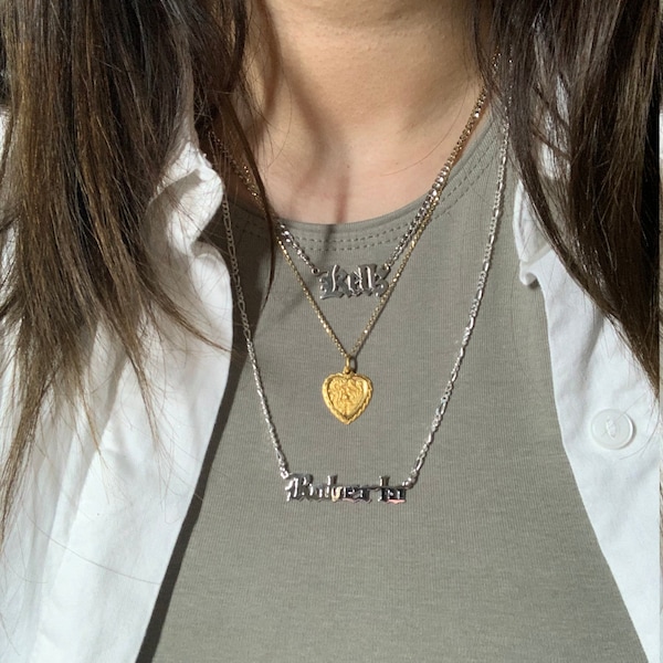 Number, Year, Name Necklace, With Silver, 18K Gold Filled Figaro Chain ...