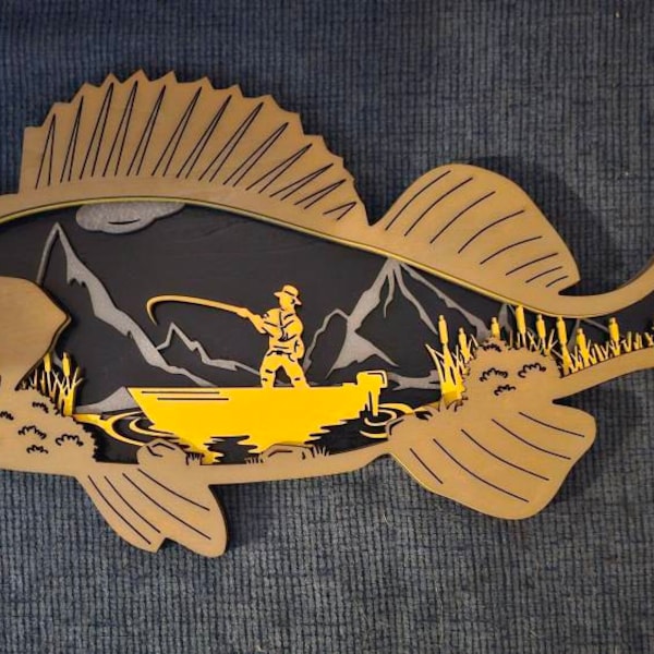 Bass Fishing SVG: 4 Layer Fisherman Scene, Laser Cut File (PDF) - Etsy