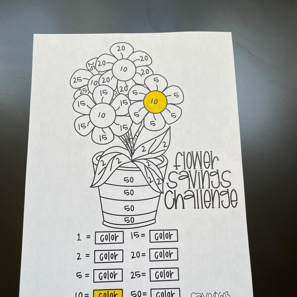 Flower Power- Color by Number Flower Savings Challenge - Etsy