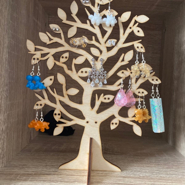 Wood Tree Earring Storage, Laser Cut Jewelry Display Stand, Rustic Ring ...