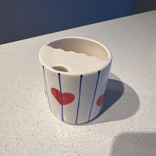 Wave Design Pottery Tumbler, Black Spot Ceramic Mug, Stoneware Dot Tea ...