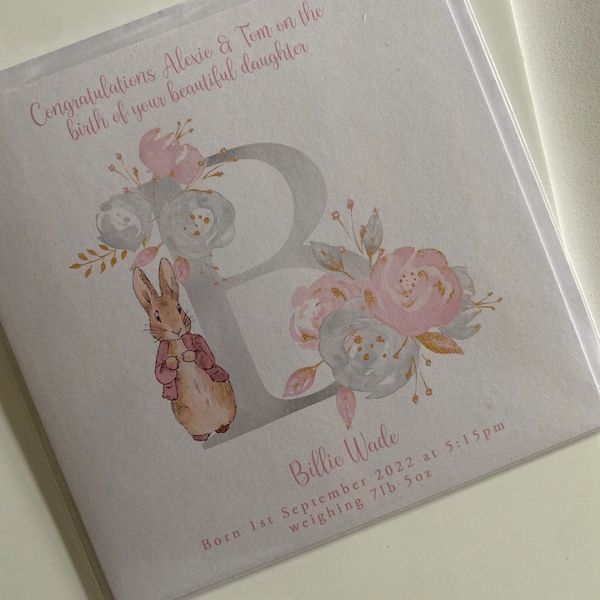 Personalised Peter Rabbit New Baby Card, New Baby, Personalised Card ...