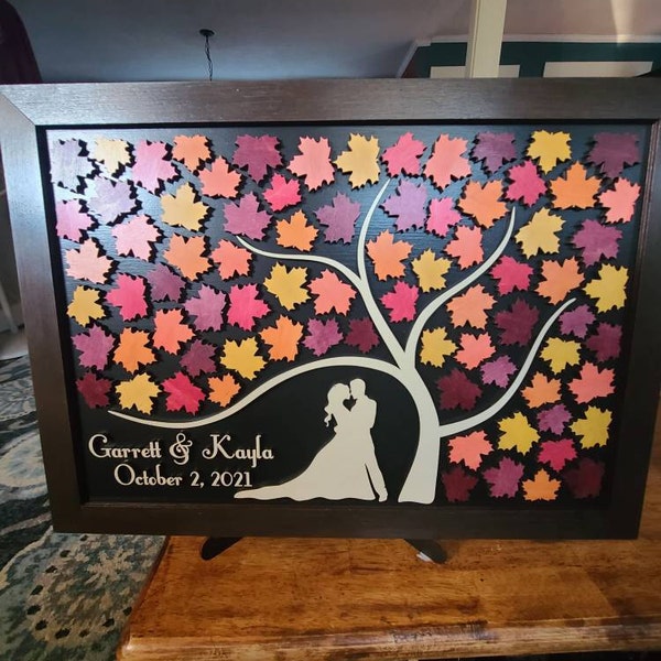 Autumn Wedding Guestbook Alternative Tree of Maple Leaves Guest Book 3D ...