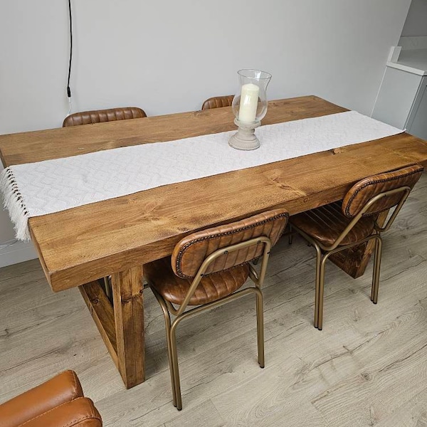 Grantham Wooden Square Dining Table Rustic Dine Thick Table With Wooden ...