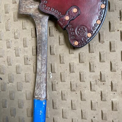 CUSTOM PREMIUM LEATHER Axe Sheath Stamped Borders Hand Crafted to Order ...