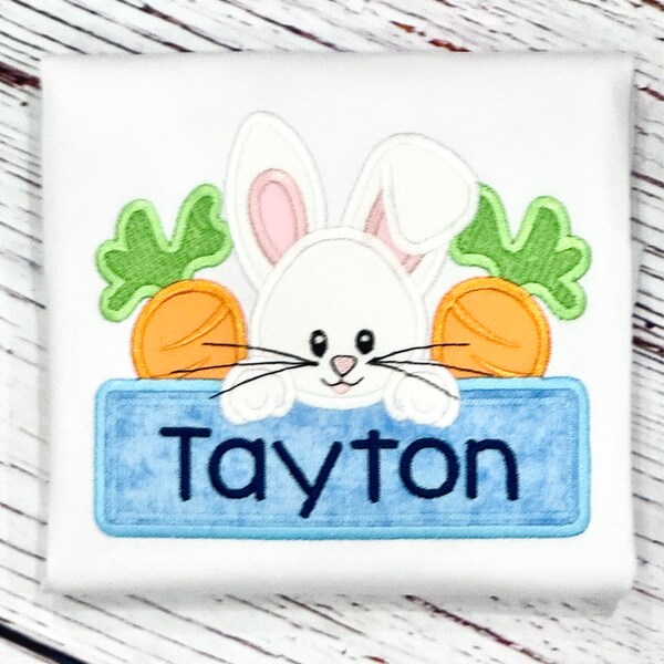 Bunny Name Plate Boy Applique Machine Embroidery Design Easter Happy ...