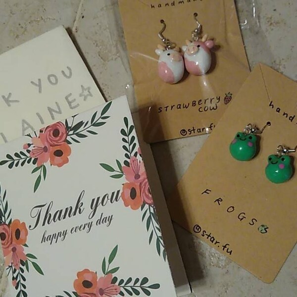 Strawberry Cow Clay Earrings - Handmade, Handpainted, Cute - Etsy