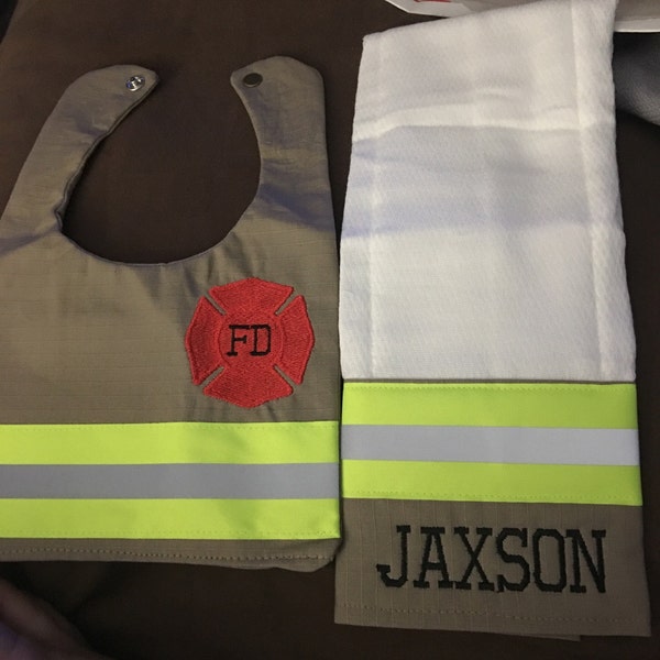 Personalized Firefighter Baby Bib and Burp Cloth Set, Fireman Baby ...