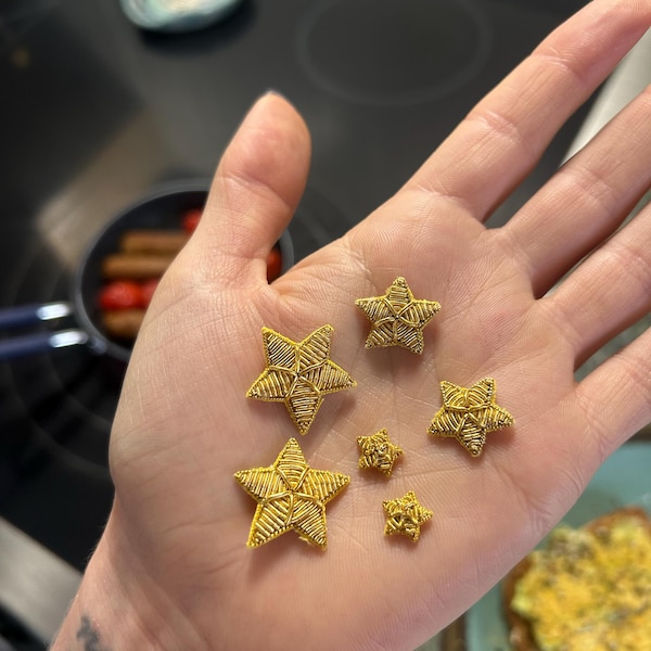 2 Pcs Tiny Gold & Silver Metallic Bullion Stars Applique 3/8” 5/8" 7/8 ...