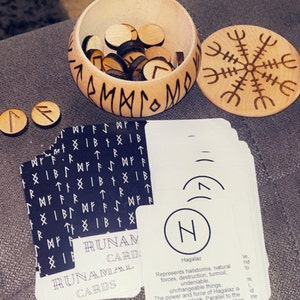 Hand Turned Alder Box of 24 Wood Runes Round Small Viking Runes Rune ...