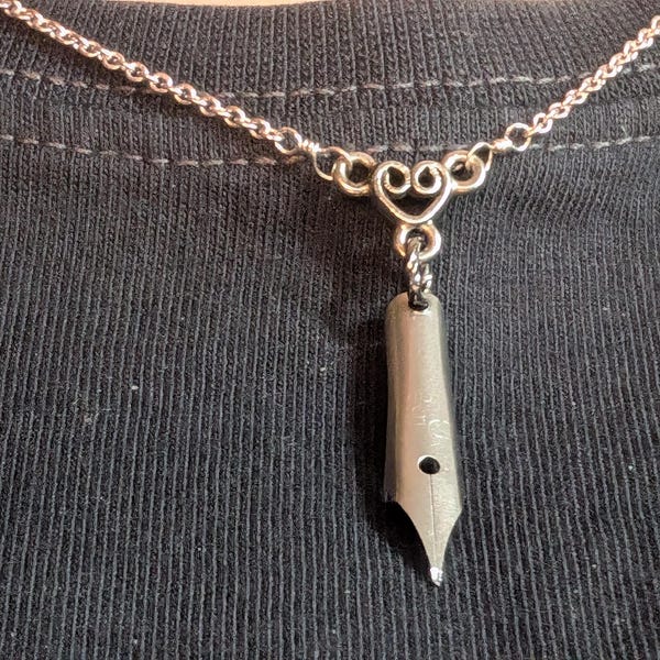Gold Plated Vintage Fountain Pen Necklace, Pen Nib Necklace, Fountain ...