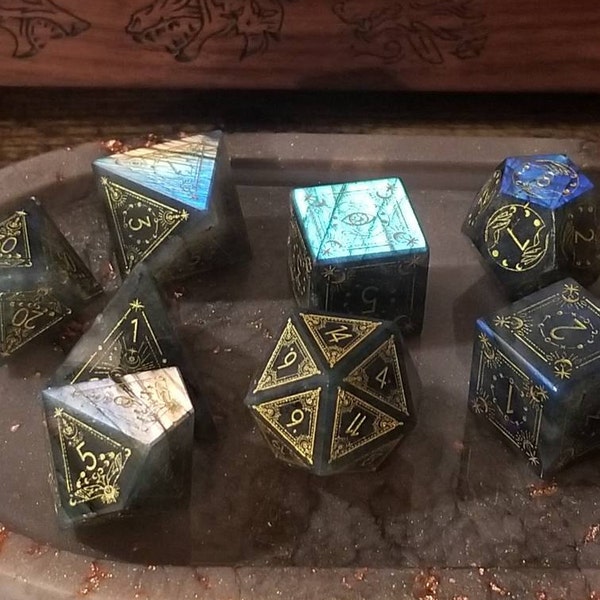 Full Set Labradorite Polyhedral Dice Set Set Warlock Style - Dungeons ...