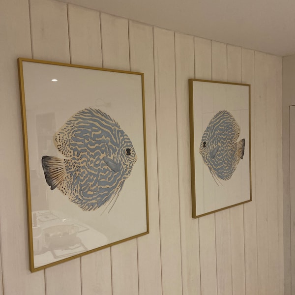 Abstract Discus Fish, Set of 2 Prints, Modern Coastal Wall Decor ...