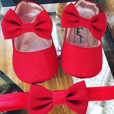 Red Baby Girl Shoes, Holiday Baby Shoes, Bow Shoes and Headband Set ...