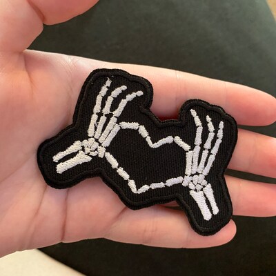 Skeleton Hands Heart Love Embroidered Iron on Patch Halloween Costume ...