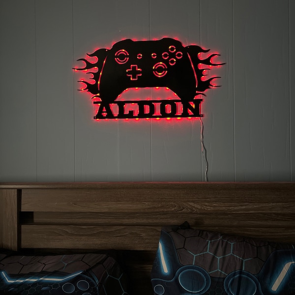 Personalized Video Game Controller Metal Wall Led Lights, Gamer Wall ...