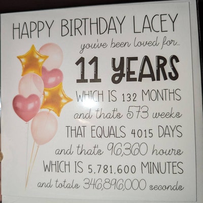 Personalised 11th Birthday Card 11 Year Old Balloon Card Happy 11th ...