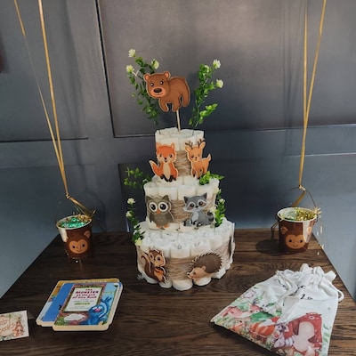 Woodland Animals Diaper Cake, 3 Tier Forest Themed Diaper Cake ...