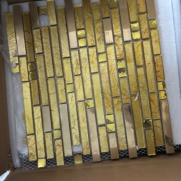 Glass Metal Tile Linear Mosaic Wall Accent Tiles Kitchen Backsplash ...