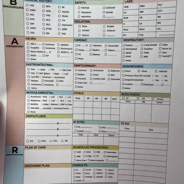 Med Surg Nursing Report Sheet, ICU Nurse Brain Telemetry Nurse Handoff ...