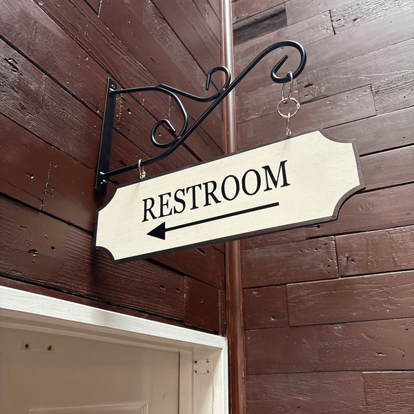 Bathroom Street Sign Double Sided Restroom Sign With Arrow Farmhouse ...