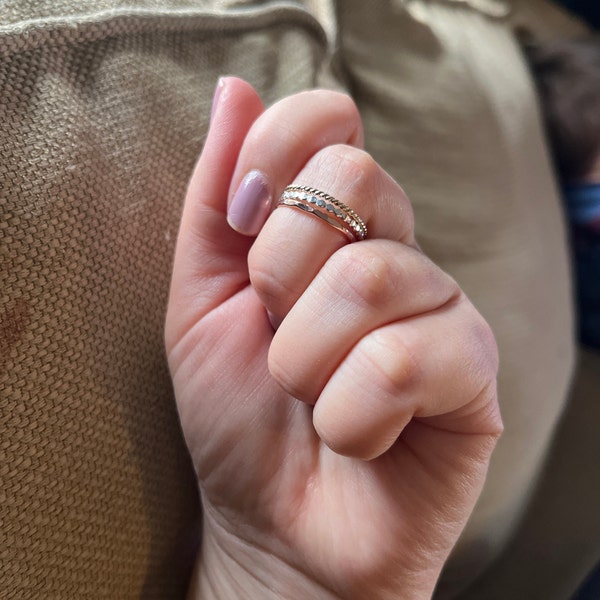 Silver Gold and Rose Gold Stackable Rings // Set of 3 Simple Sterling ...