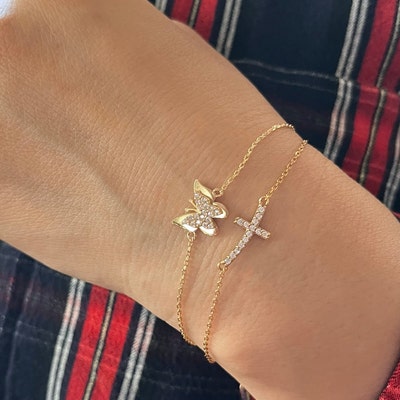 Elegant 18K Gold Dipped Sterling Silver CZ Initial b Necklace Letter b ...