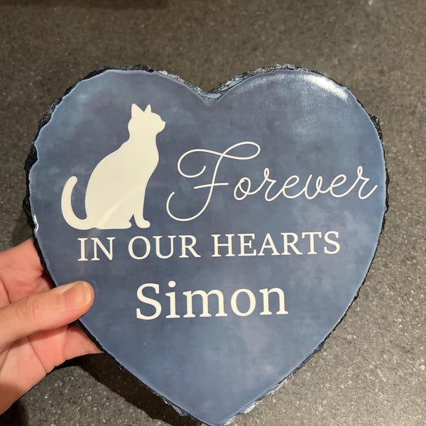 Cat Passing Away Gift, Heart Rock Memorial Personalized Slate Stone SD ...