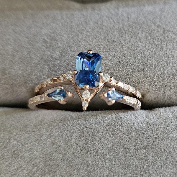 Marquise Cut Moissanite Engagement Ring Set Vintage Rose Gold Diamond ...