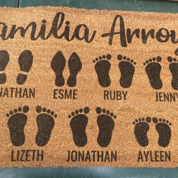 Custom Footprint Family & Pet Name Doormat, Custom Door Mat, Pet Owner ...