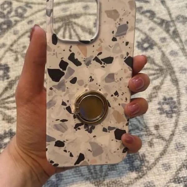 Terrazzo Print Phone Case With Gold Ring Grip iPhone or Galaxy Finger ...