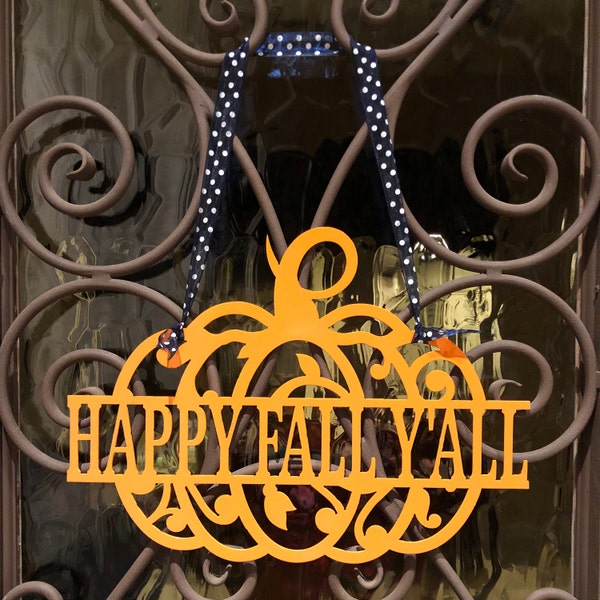 Happy Fall Yall Pumpkin Metal Sign, Fall Door Hanger, Fall Wreath, Fall ...