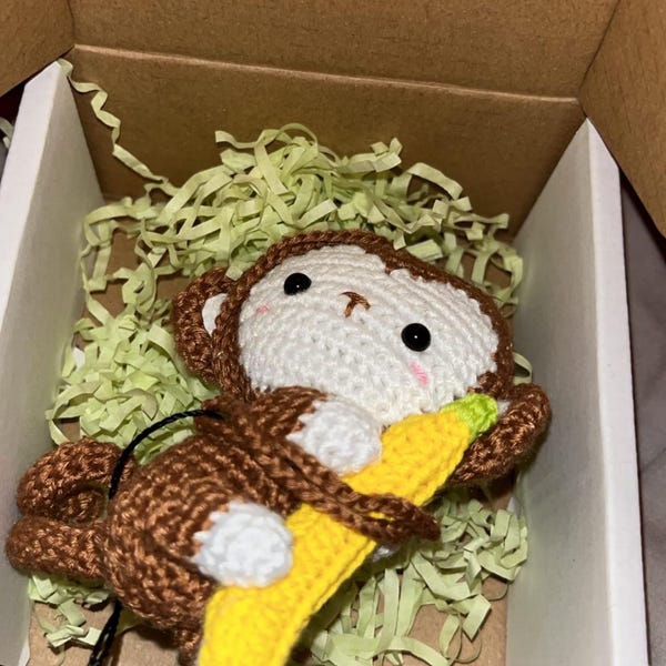 Monkey Hugging Banana, Cute Monkey, Crochet Monkey Keychain, Monkey ...