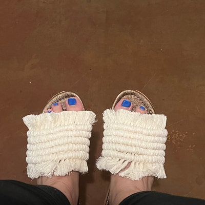 Blue Beaded Bohemian Style Macramé Sandals Handmade Macrame Sandals ...