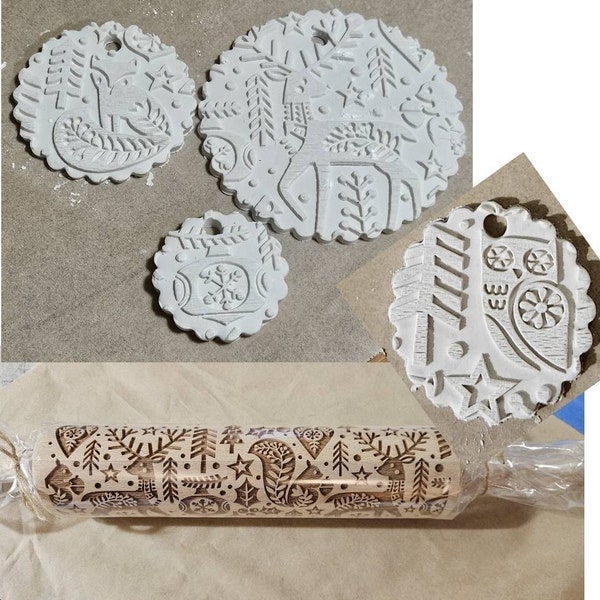 CHRISTMAS VIBE Set of 4, MINI Embossing Rolling Pin for Cookies ...