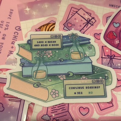 Stacked Books Cute Aesthetic Vinyl Sticker - Etsy