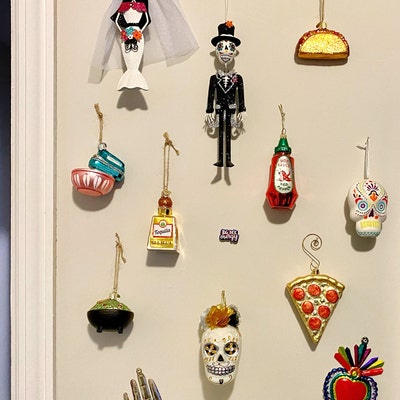 Hand-punched Tin Ornament Sacred Heart Milagro Colorful Mexican Folk ...