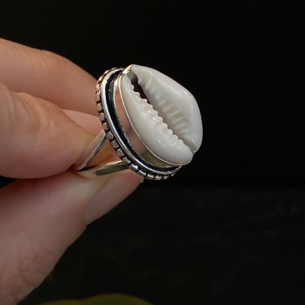 Natural Cowrie Shell Ring, 925 Sterling Silver, Handmade Rings, Boho ...