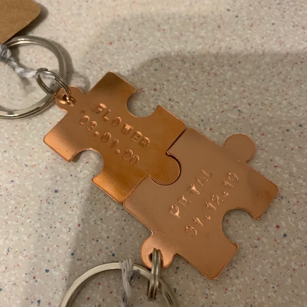 Interlocking Jigsaw Puzzle Keyring, Personalised in Copper, Brass or ...