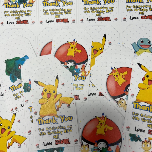Printable Pokemon Favor Tags - Cute Thank You Tags - Pokemon Gift Tag ...
