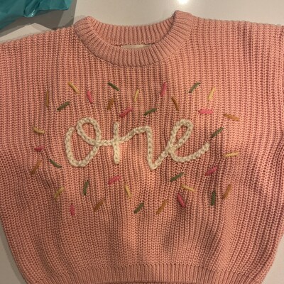 Hand Embroidered One Sweater First Birthday Sweater Hand Embroidered ...