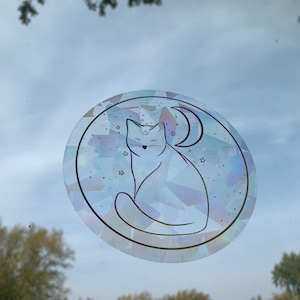 Cat Rainbow Maker Window Decal, Celestial Cat Suncatcher Decal, Cat ...