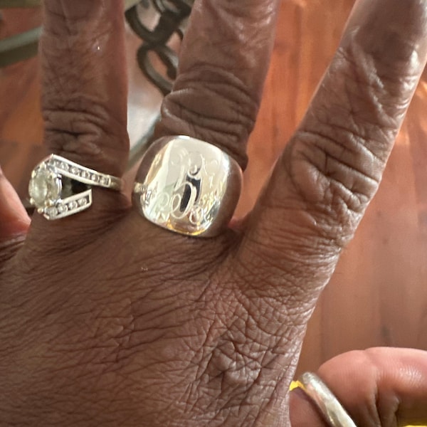 925 Sterling Silver Monogram Signet Cigar Band Dome Ring, Engravable ...