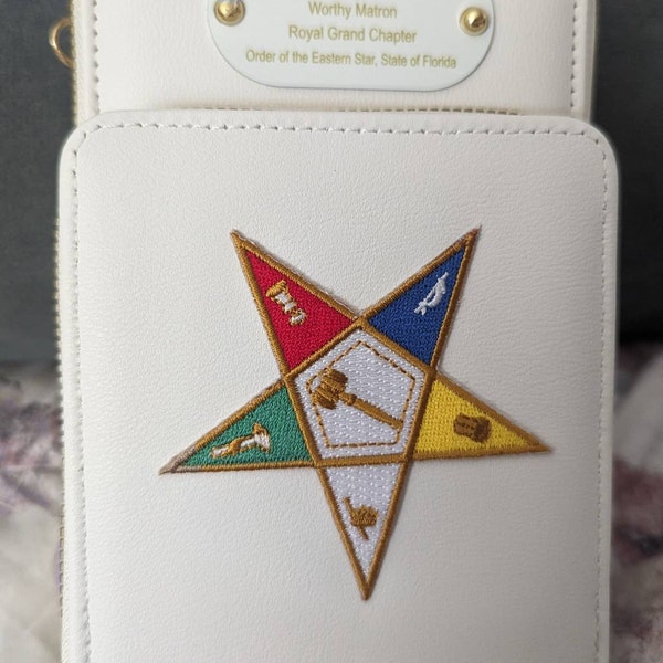 Order of the Eastern Star White Crossbody Cellphone Purse, OES Pentagon ...