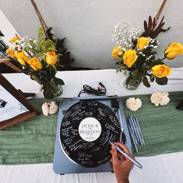 Just Married Wedding Vinyl Record Sticker for Guest Book Personalized ...