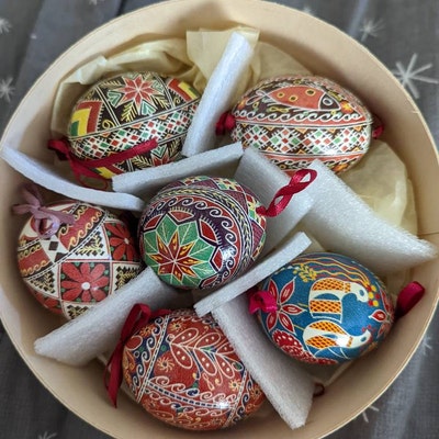 SET 6 Eggs Pysanka, Real Ukrainian Pysanky Chicken High Quality Easter ...